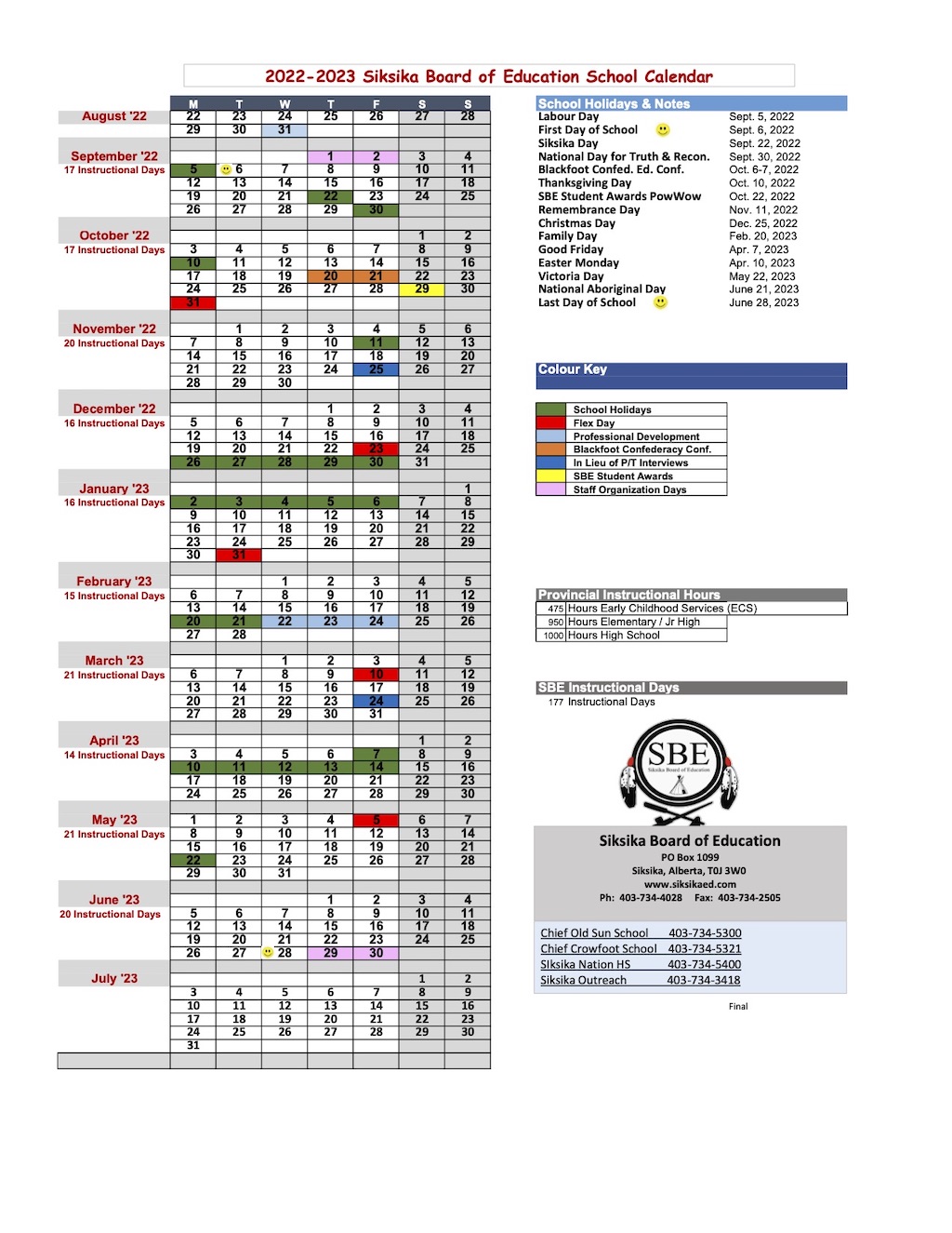 Calendar – Siksika Nation High School